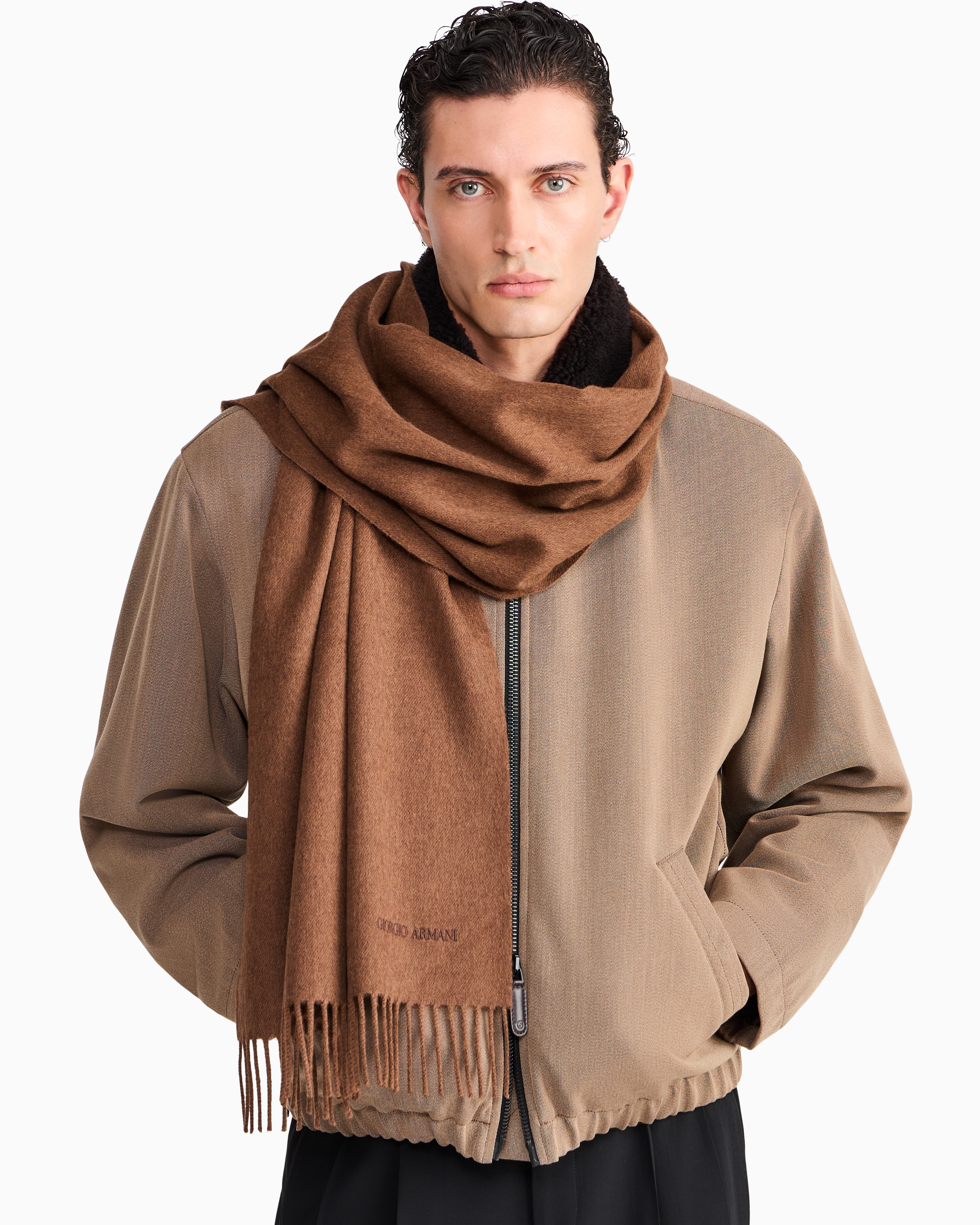 GIORGIO ARMANI Giorgio Armani Wool Stole with Fringe