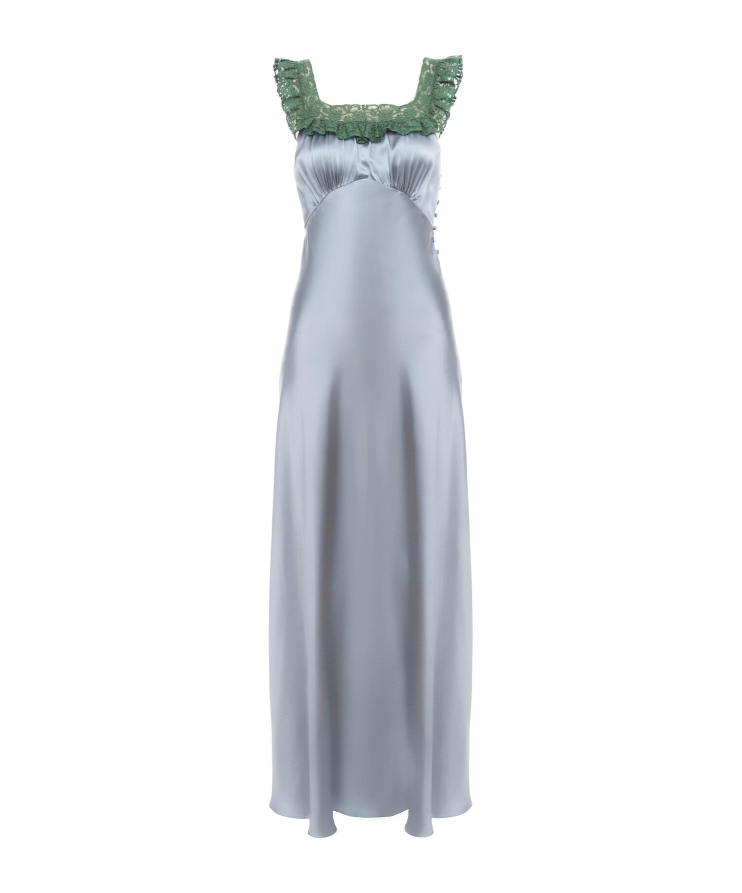 bhldn cap-sleeve lace satin maxi dress BHLDN Satin Lace-Trimmed Short-Sleeve V-Neck Slip Dress