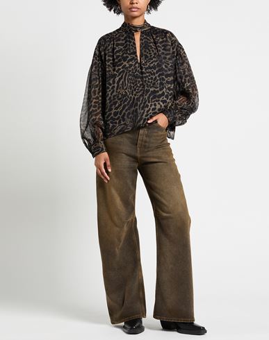 KAOS KAOS Leopard Print Georgette Bow-Tie Neck Long Sleeve Blouse