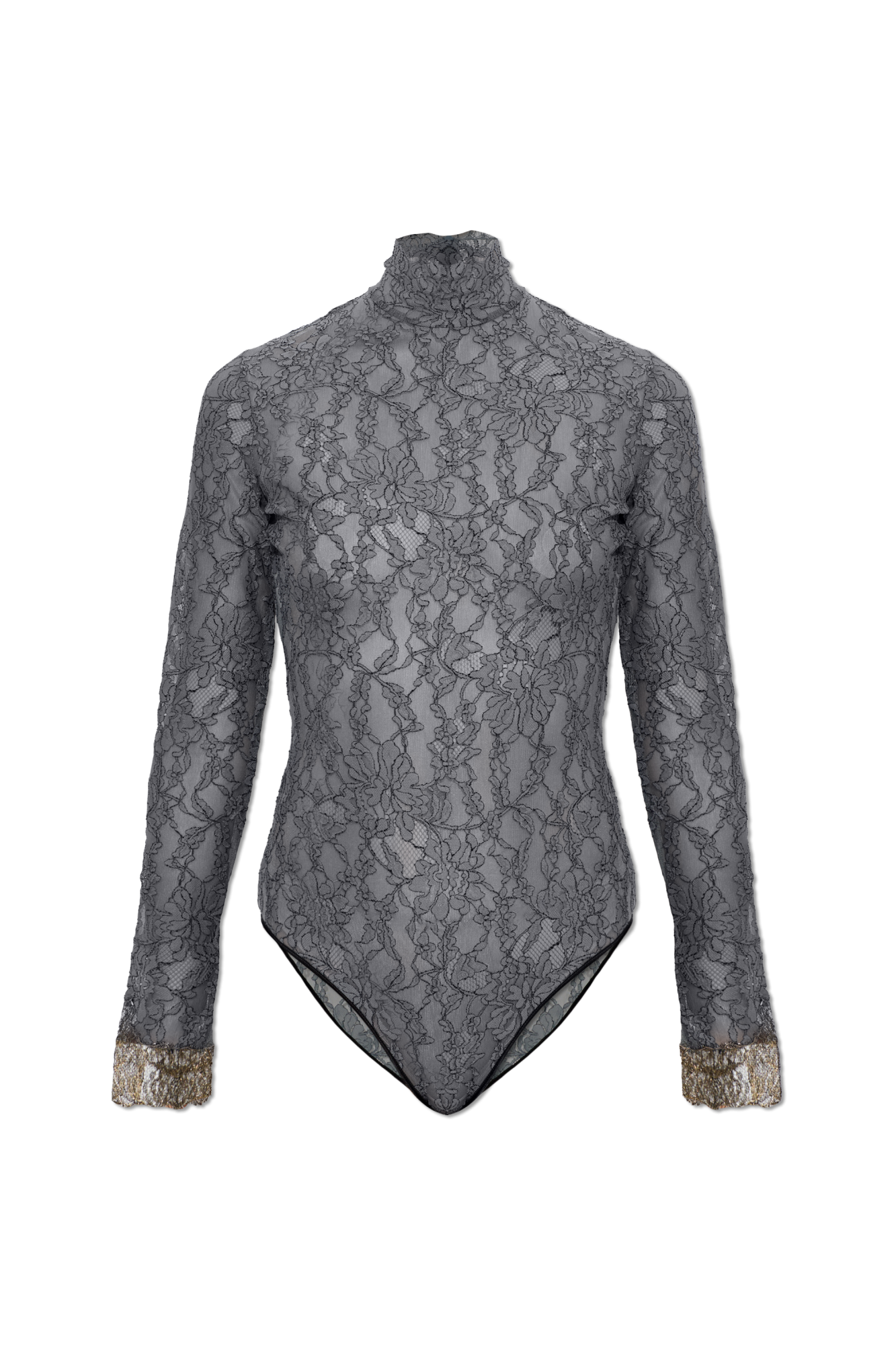VALENTINO Valentino Garavani Lace Turtleneck Bodysuit with Fringe Detail
