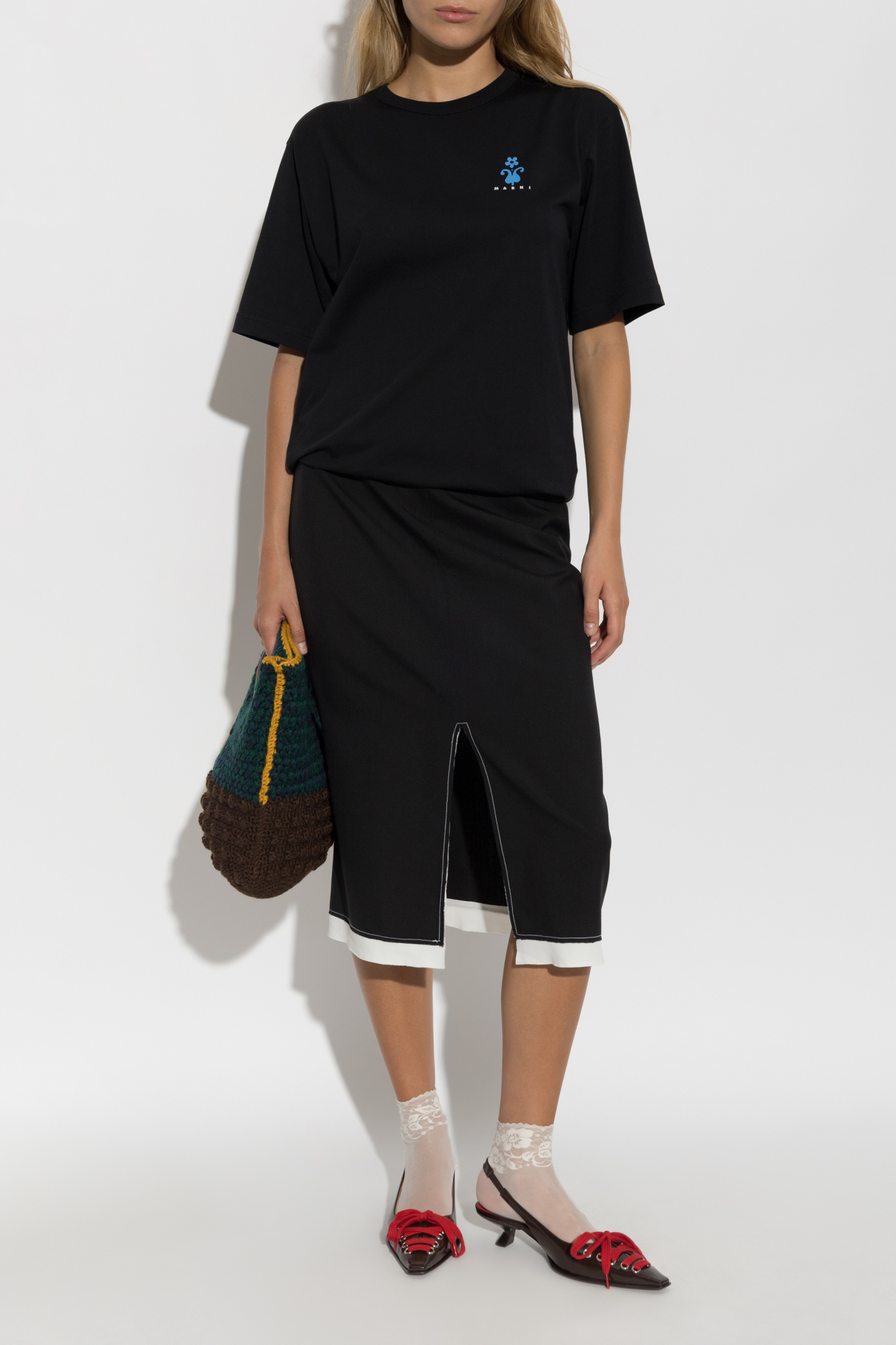 MARNI Marni Cotton Jersey T-Shirt with Floral Logo Detail