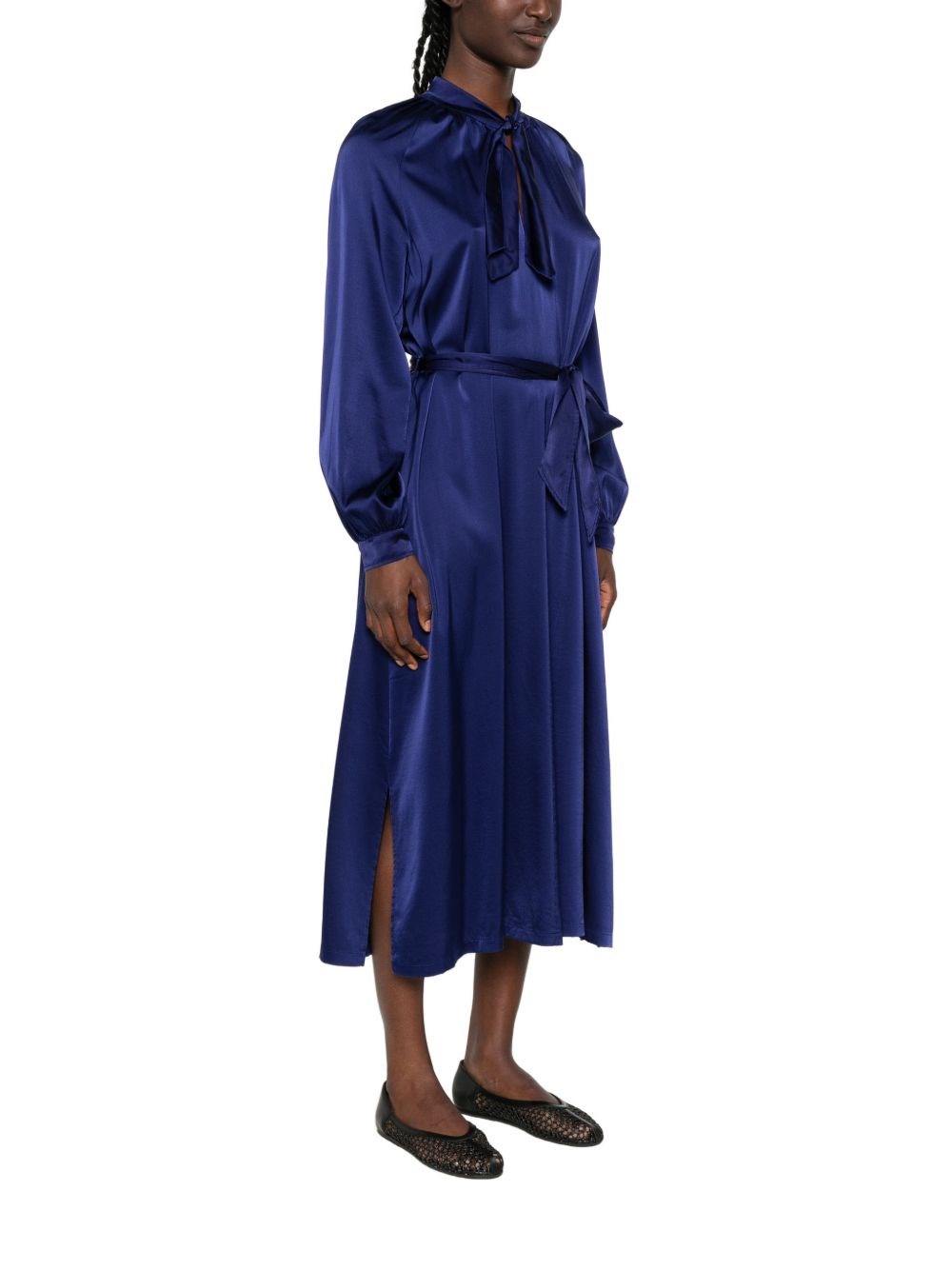 FORTE_FORTE Forte Forte Silk Long Sleeve Maxi Dress with Tie Neck and Belted Waist
