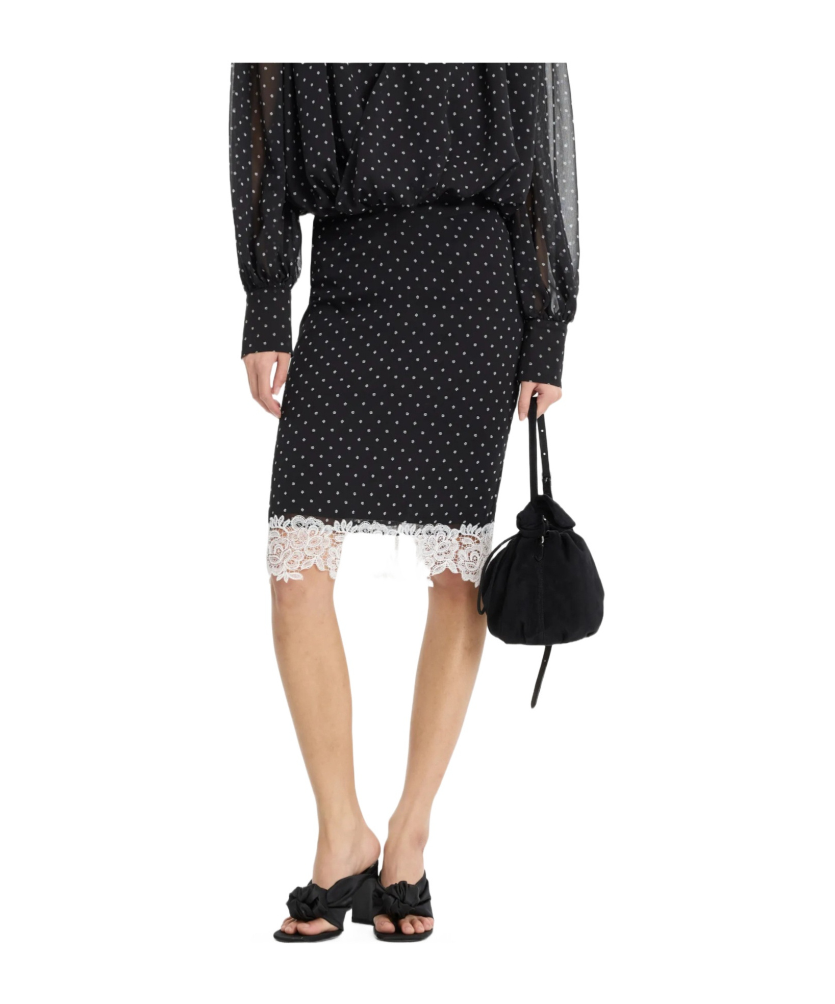 ROTATE BY BIRGER CHRISTENSEN ROTATE Polka Dot Lace-Hem Midi Skirt