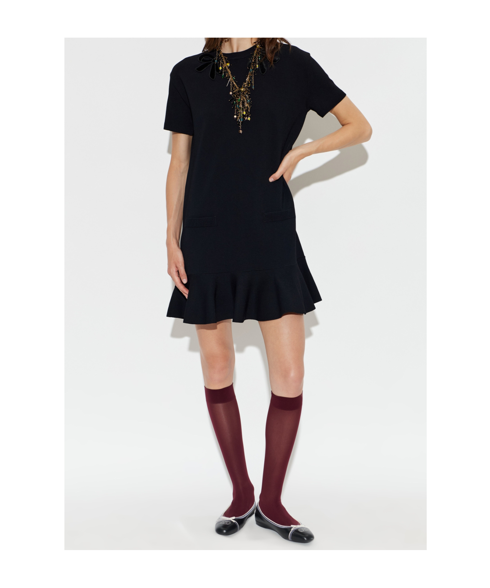 VALENTINO Valentino Bow Detailed Crewneck Mini Dress