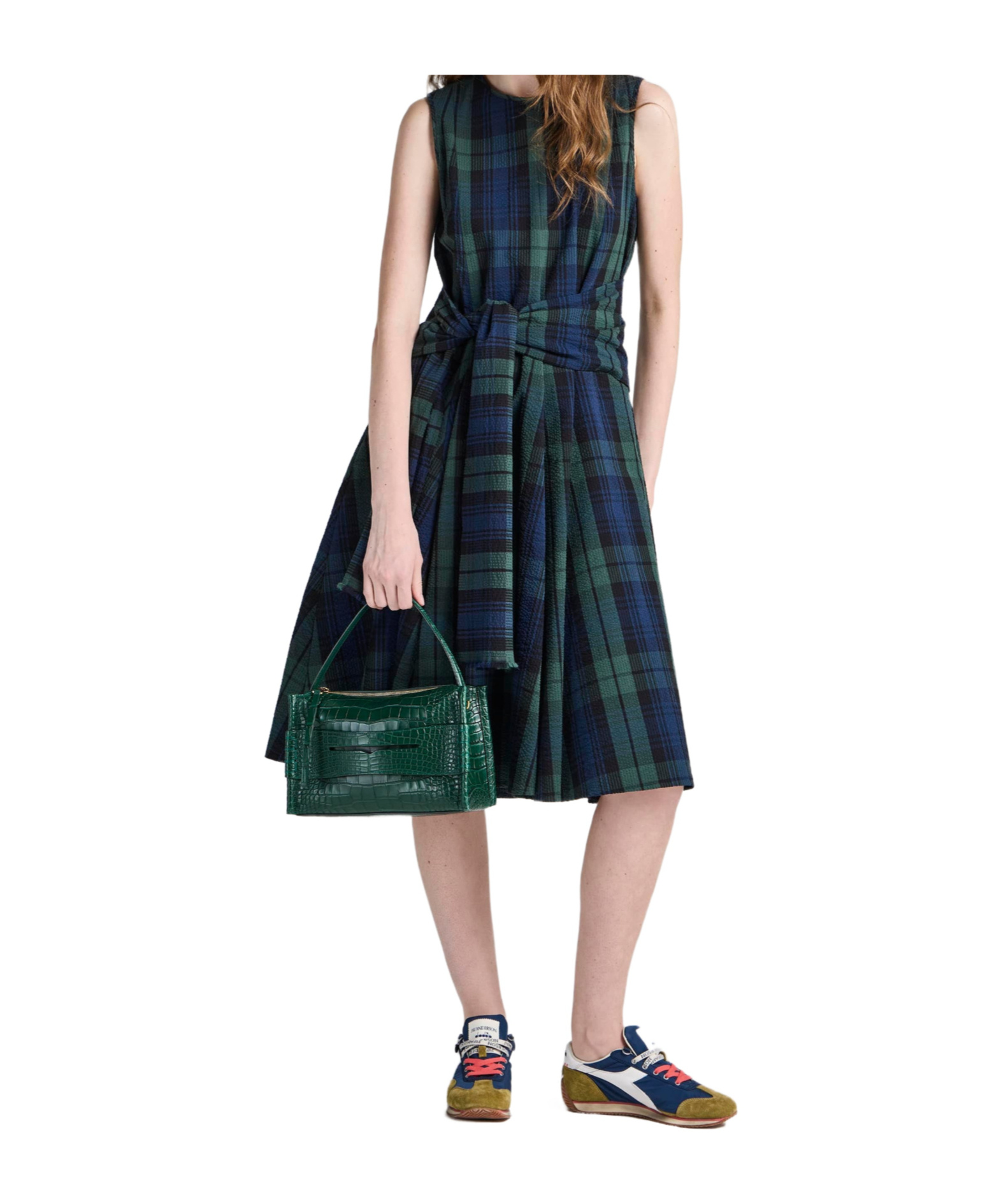 J.W.ANDERSON J.W.Anderson Check Pattern Sleeveless Midi Dress with Tie Waist
