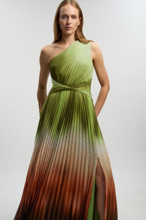 KAREN MILLEN Karen Millen Ombre One-Shoulder Pleated Maxi Dress