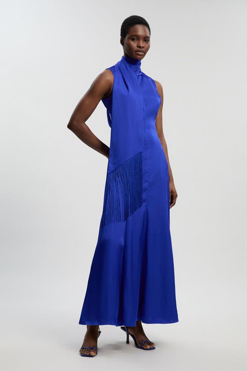 KAREN MILLEN Karen Millen Satin Cowl Neck Maxi Dress with Fringe
