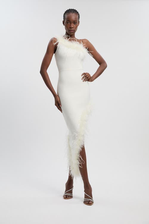 KAREN MILLEN Karen Millen Feather Trimmed One-Shoulder Maxi Dress