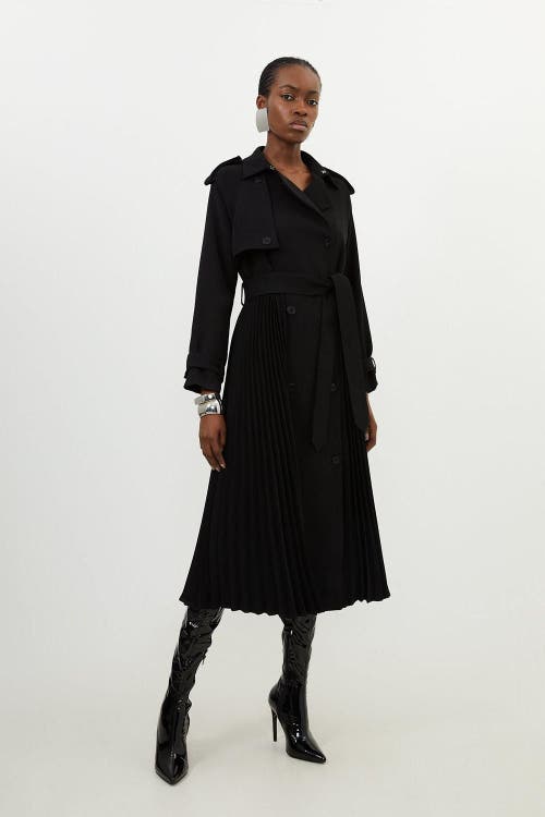 KAREN MILLEN Belted Trench Coat with Pleated Skirt