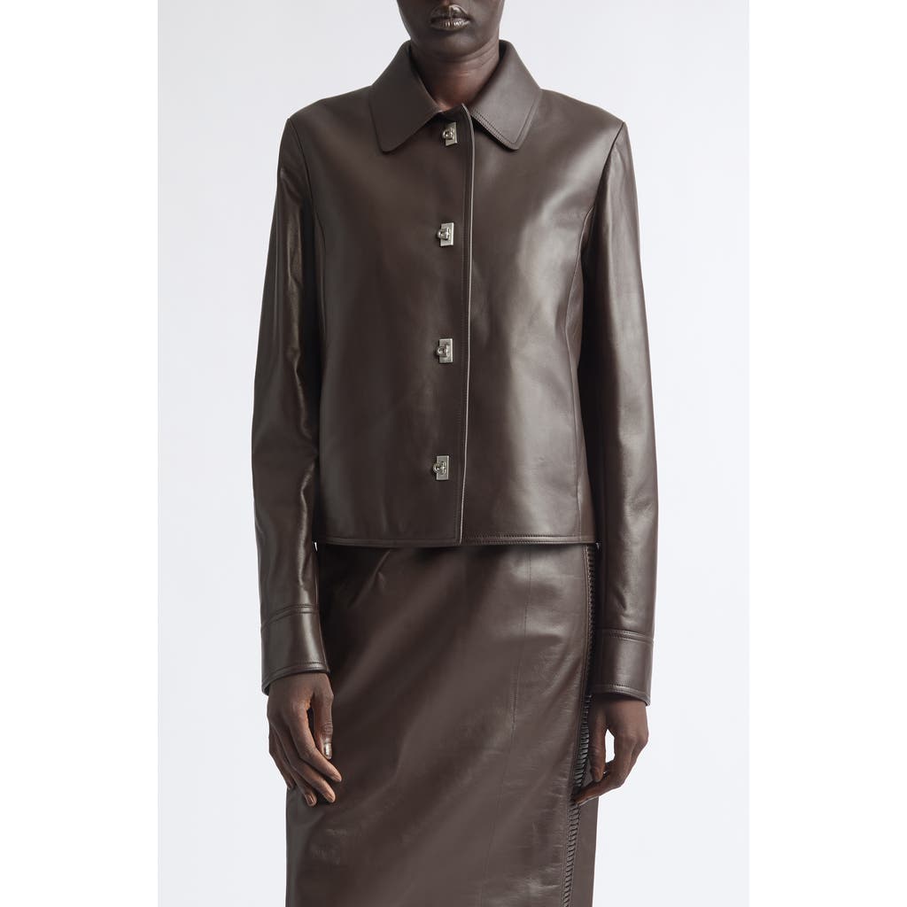 SALVATORE FERRAGAMO FERRAGAMO Boxy Lambskin Leather Jacket with Gancio Turnlock Closures
