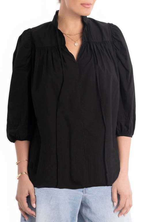 OCEAN+MAIN ocean+main Cotton Tie Neck 3/4 Sleeve Top