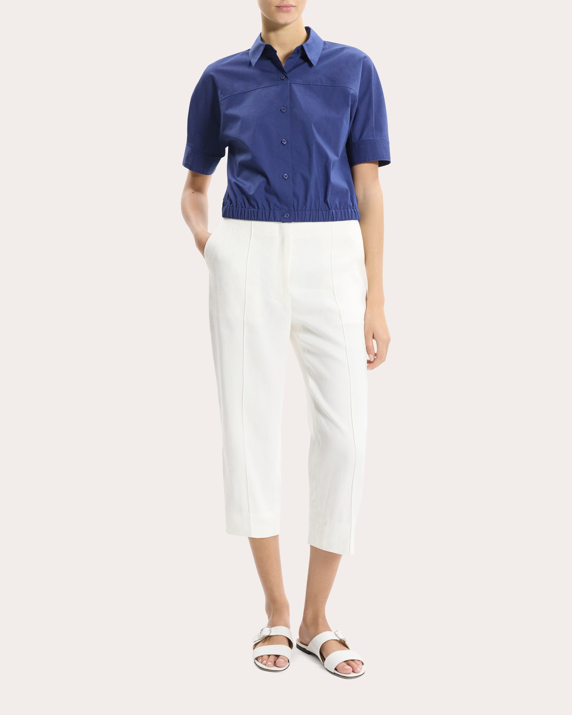 THEORY Theory Relaxed Poplin Elasticized Button-Up Top