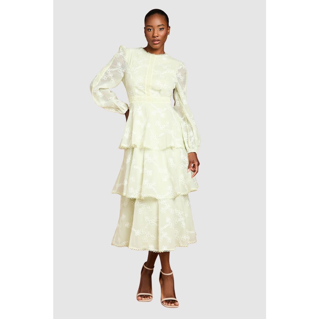 COAST Coast Long Sleeve Embroidered Lace Tiered Midi Dress