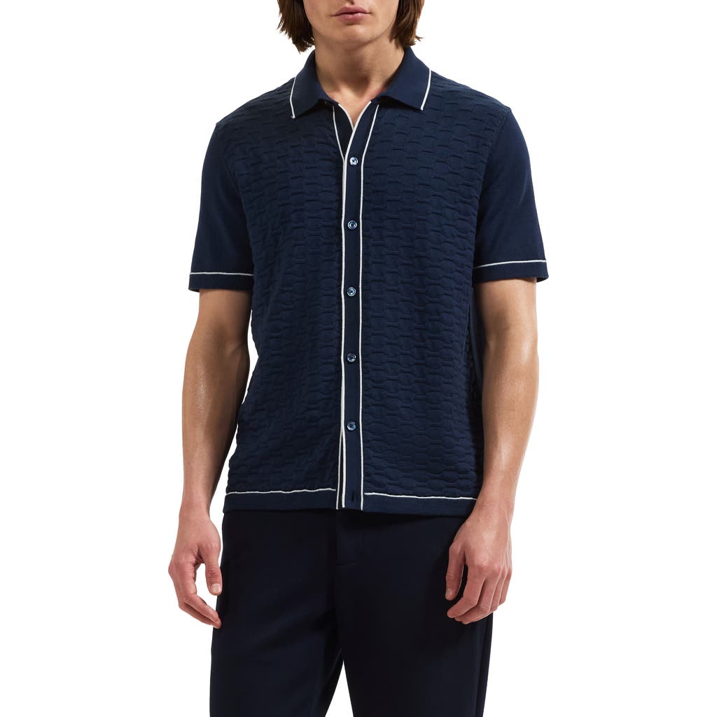 BUGATCHI Bugatchi Geometric Texture Short Sleeve Button-Up Sweater