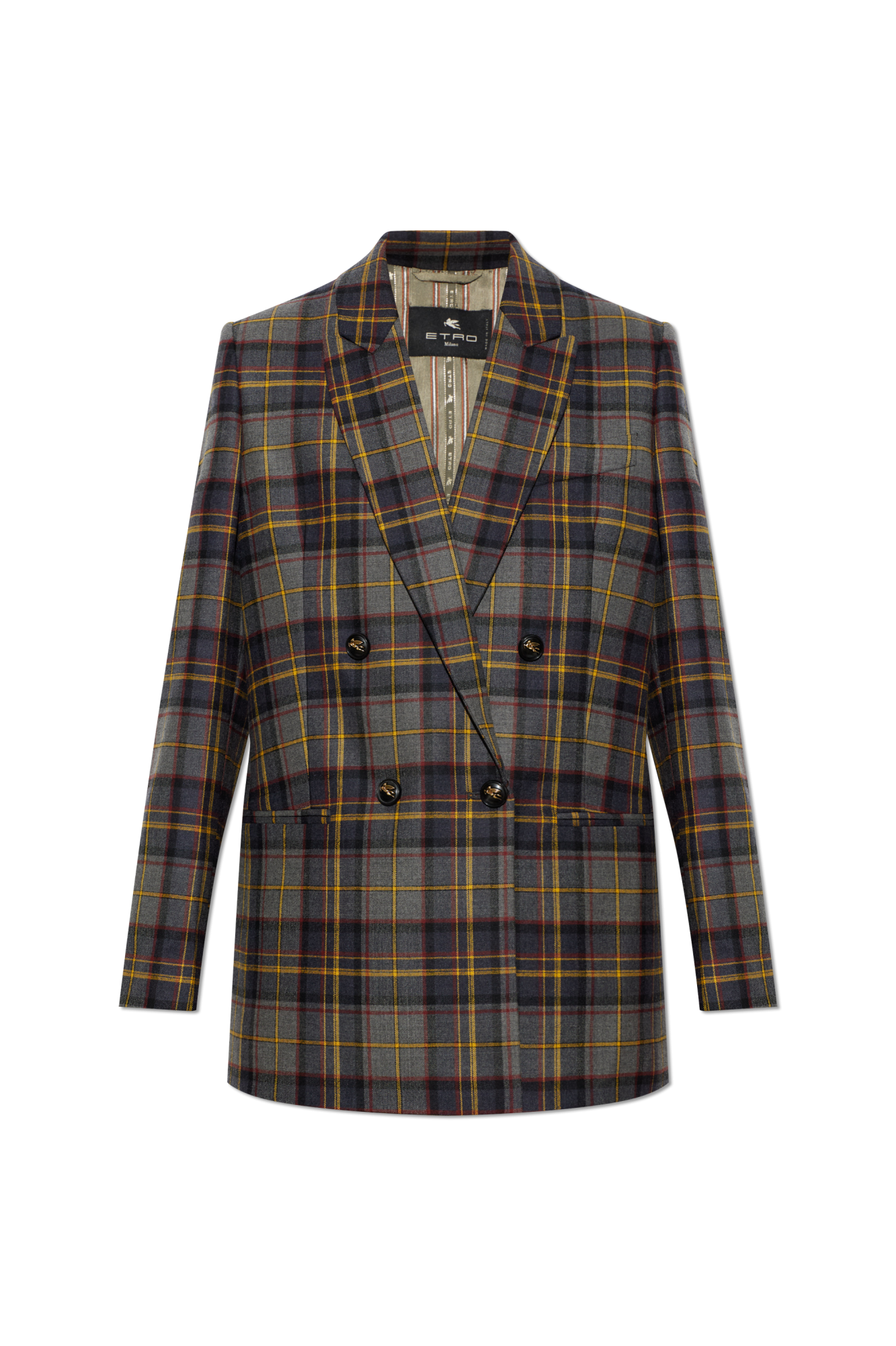 ETRO Etro Double-Breasted Checked Wool-Blend Blazer
