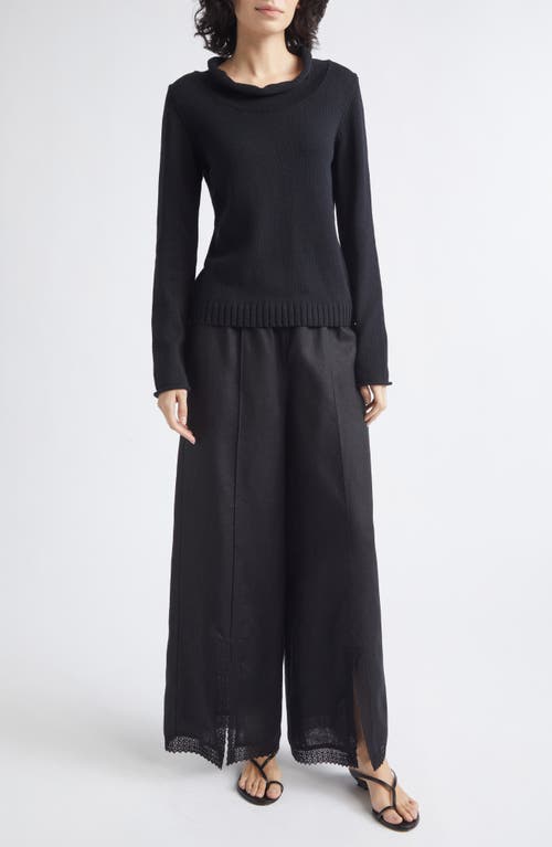 POSSE POSSE Alfie Lace Trim Wide Leg Linen Pants