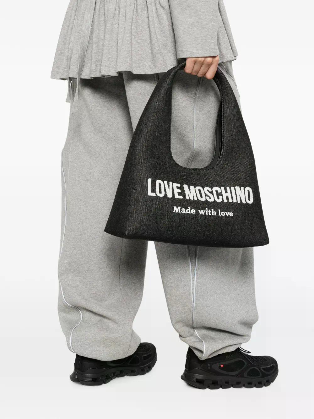 MOSCHINO Love Moschino Logo Appliqué Denim Shoulder Bag
