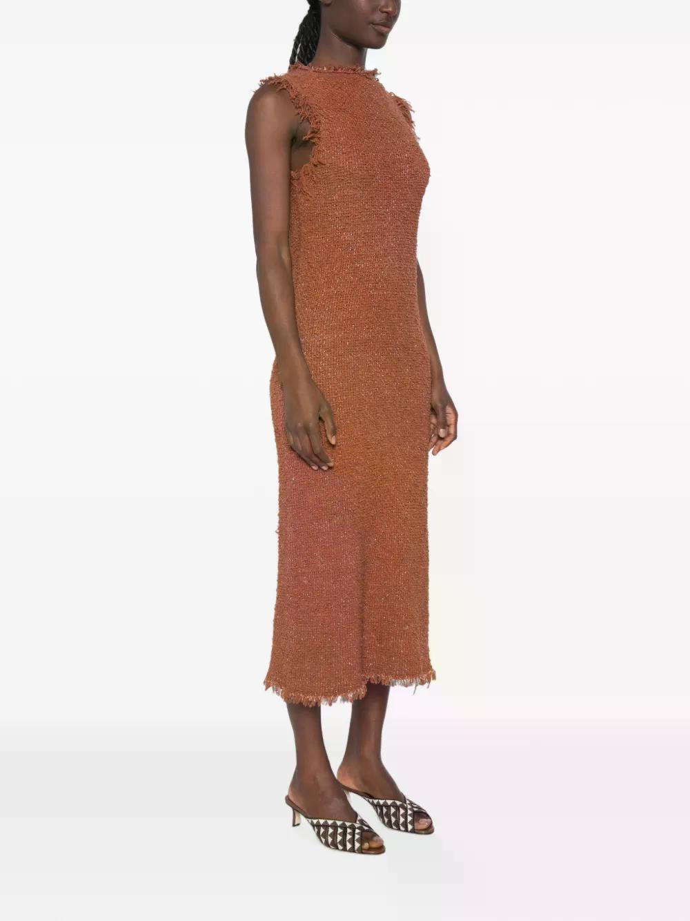 LIVIANA CONTI Liviana Conti Sleeveless Bouclé Midi Dress with Frayed Trims