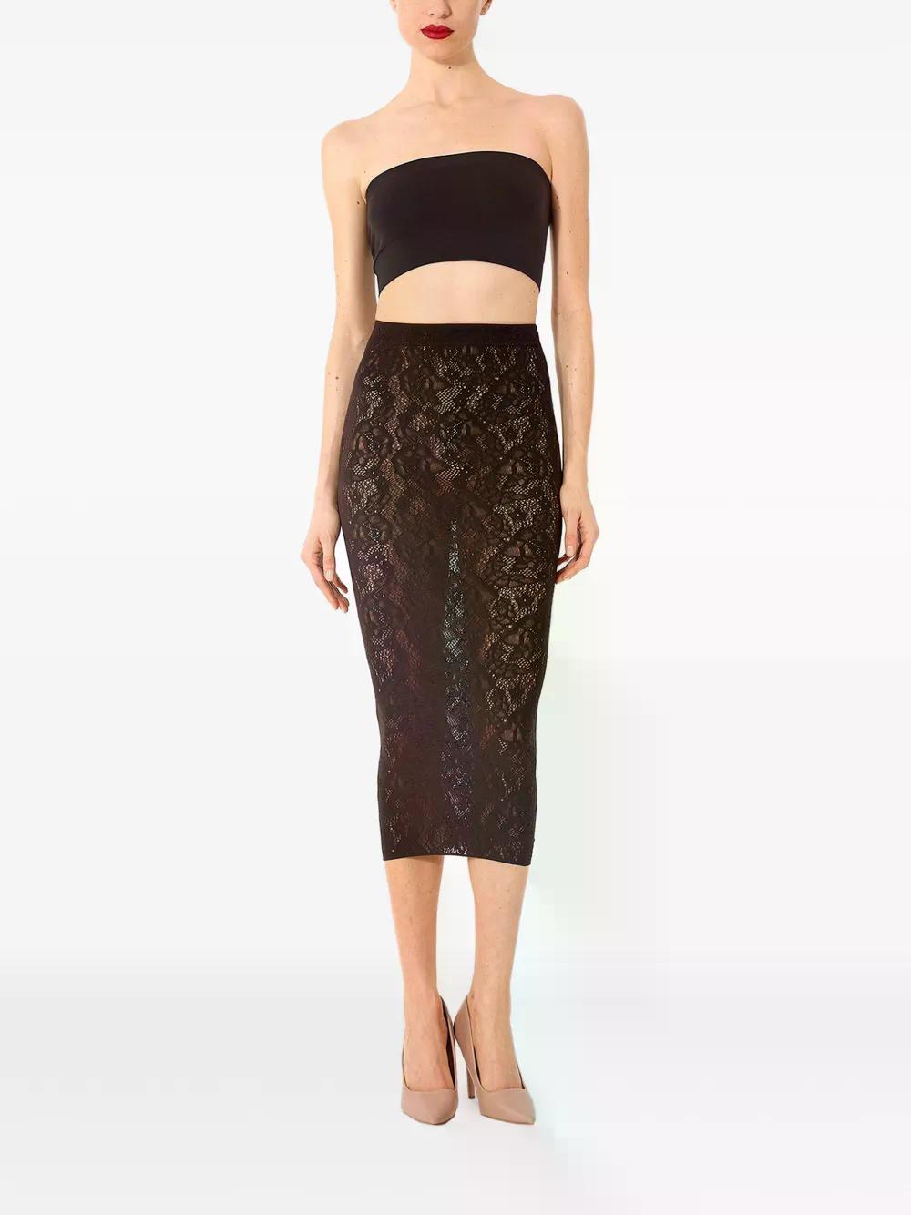 WOLFORD Wolford Infinite Rose Lace-Knit Fitted Midi Skirt