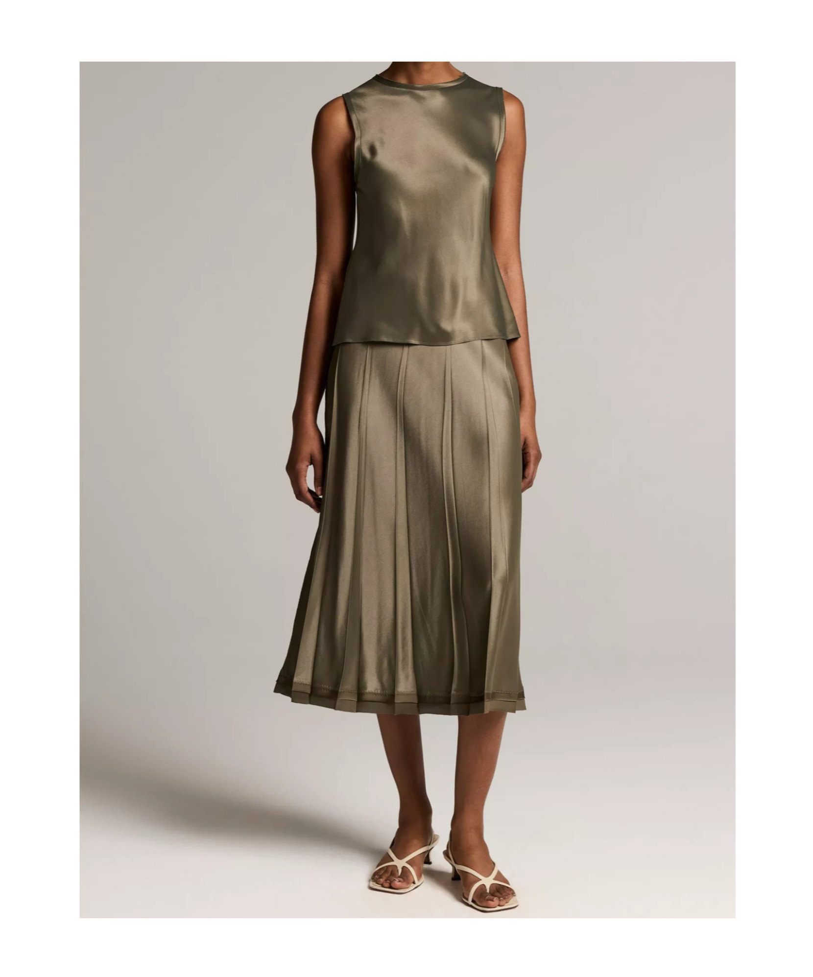 VINCE Vince Pleated Satin Midi Skirt