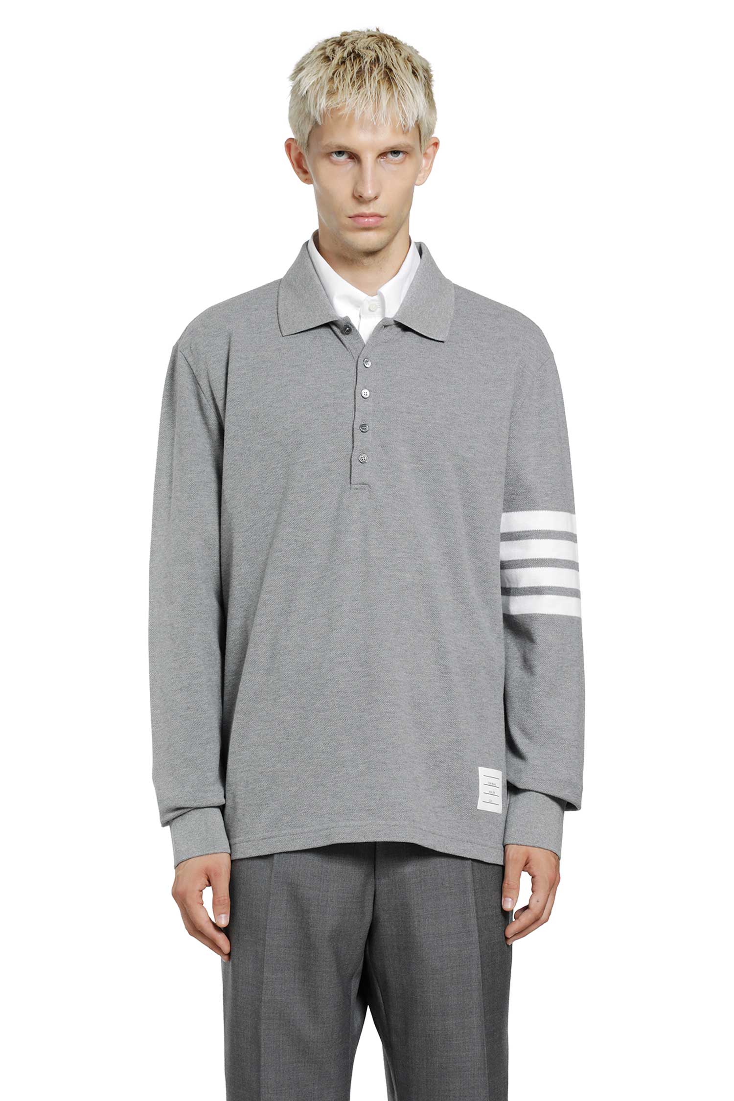 THOM BROWNE cotton piqué 4-bar long sleeve polo