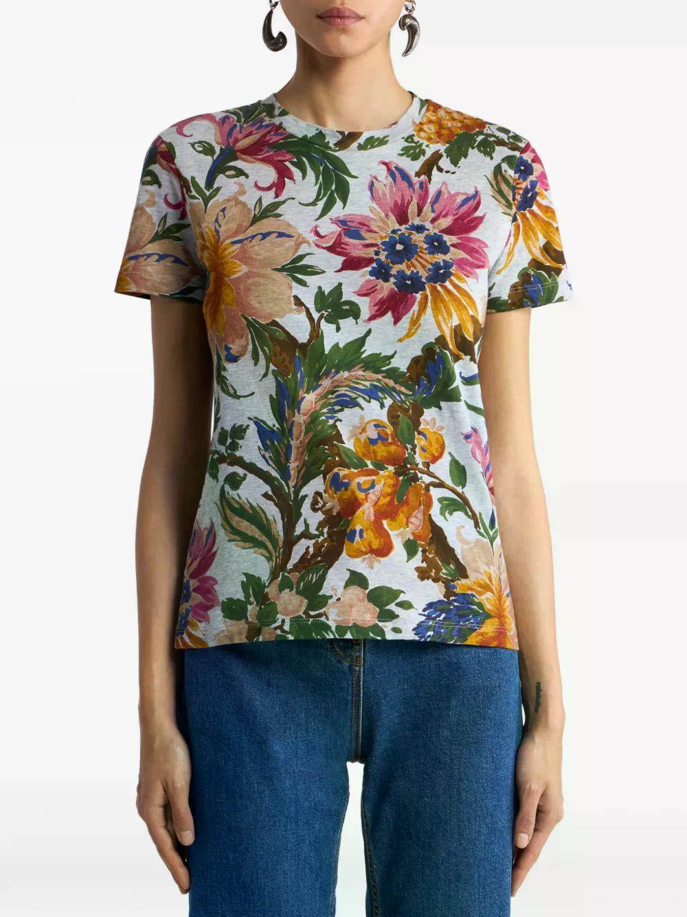 ETRO ETRO Cotton-Jersey T-Shirt with Floral Motif