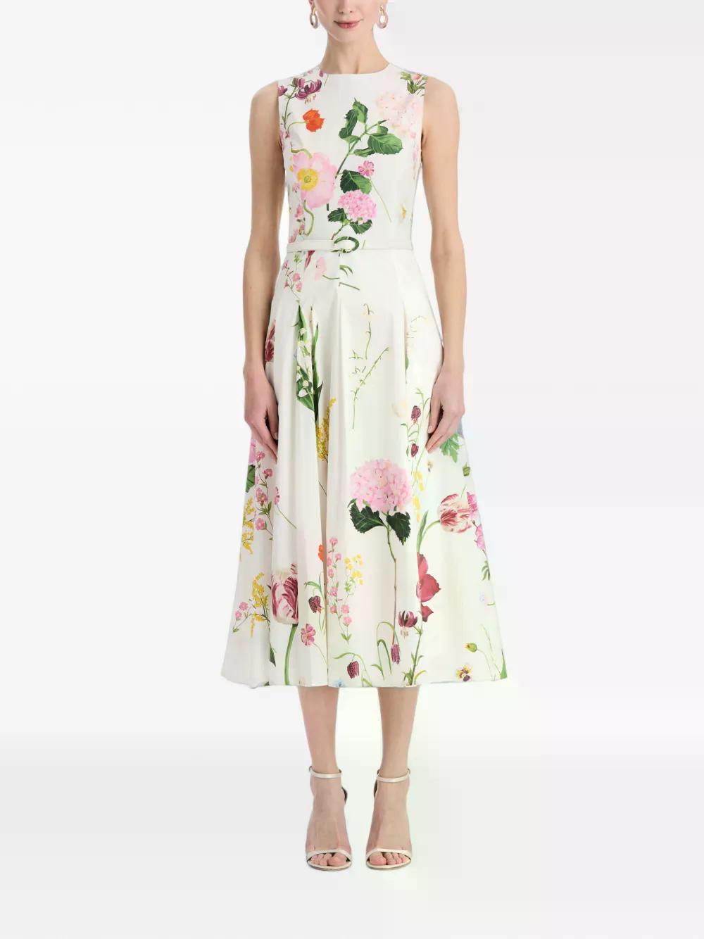 OSCAR DE LA RENTA Oscar de la Renta Sleeveless Botanical Print Midi Dress