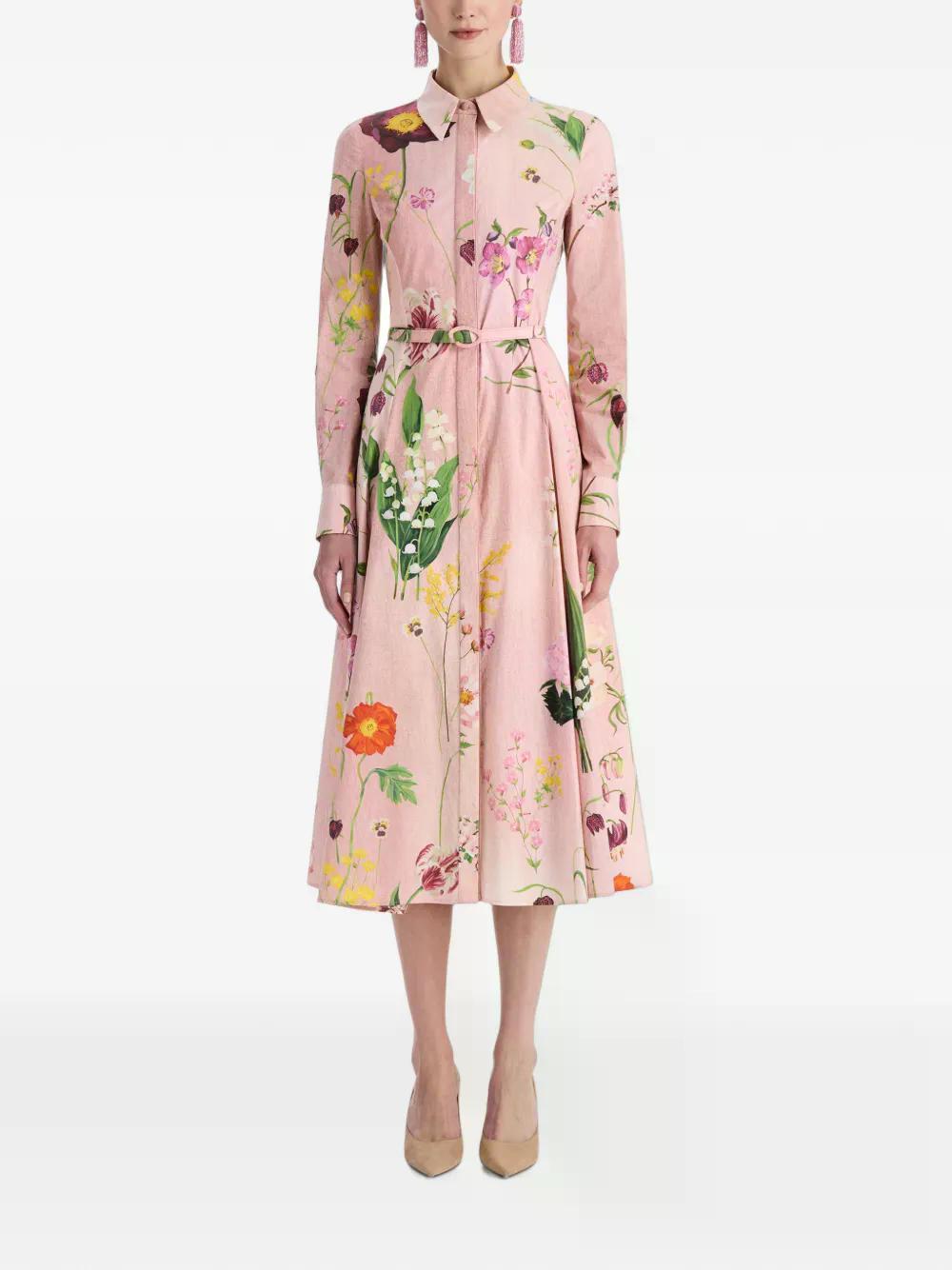 OSCAR DE LA RENTA Oscar de la Renta Botanical-Printed Belted Midi Shirt Dress