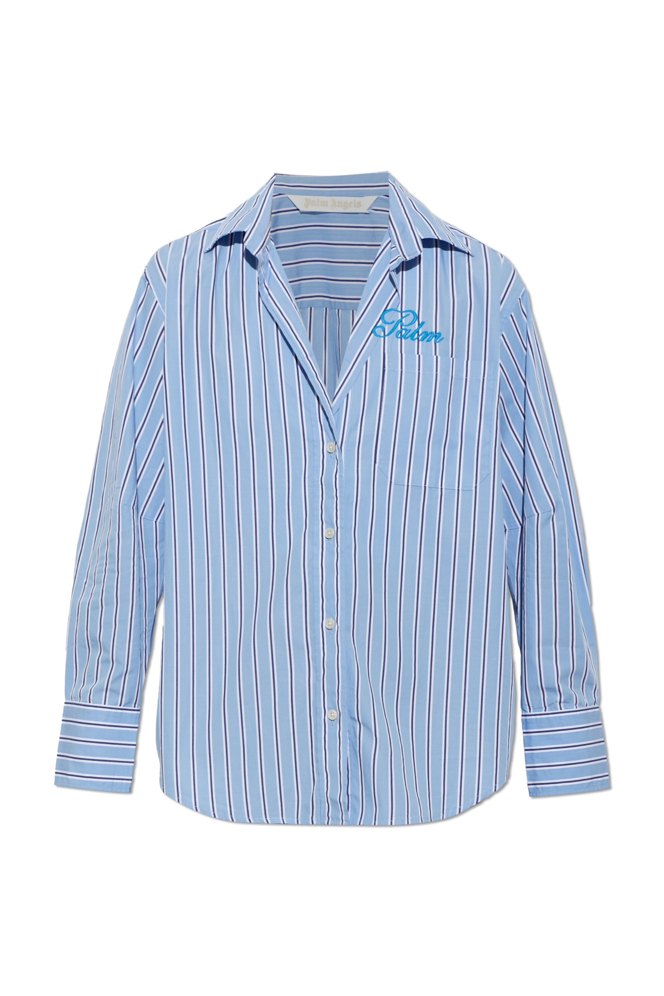 PALM ANGELS Palm Angels Striped Cotton Shirt with Embroidered Logo