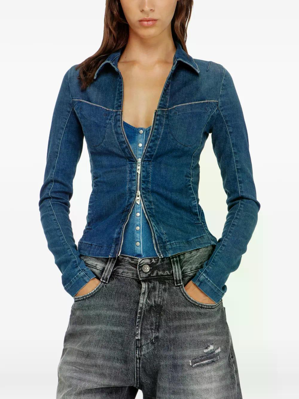 DIESEL® Diesel Fitted Full-Zip Denim Shirt with Contrast Stitching