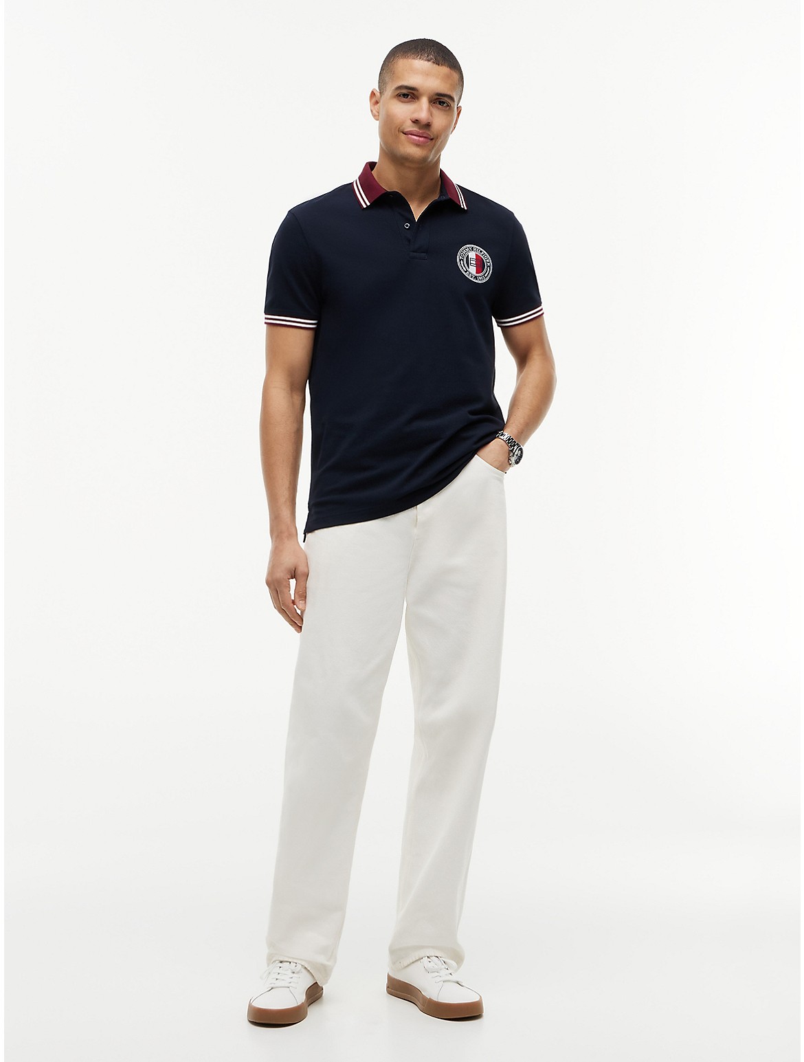 TOMMY HILFIGER men's regular fit circle logo tipped polo -
