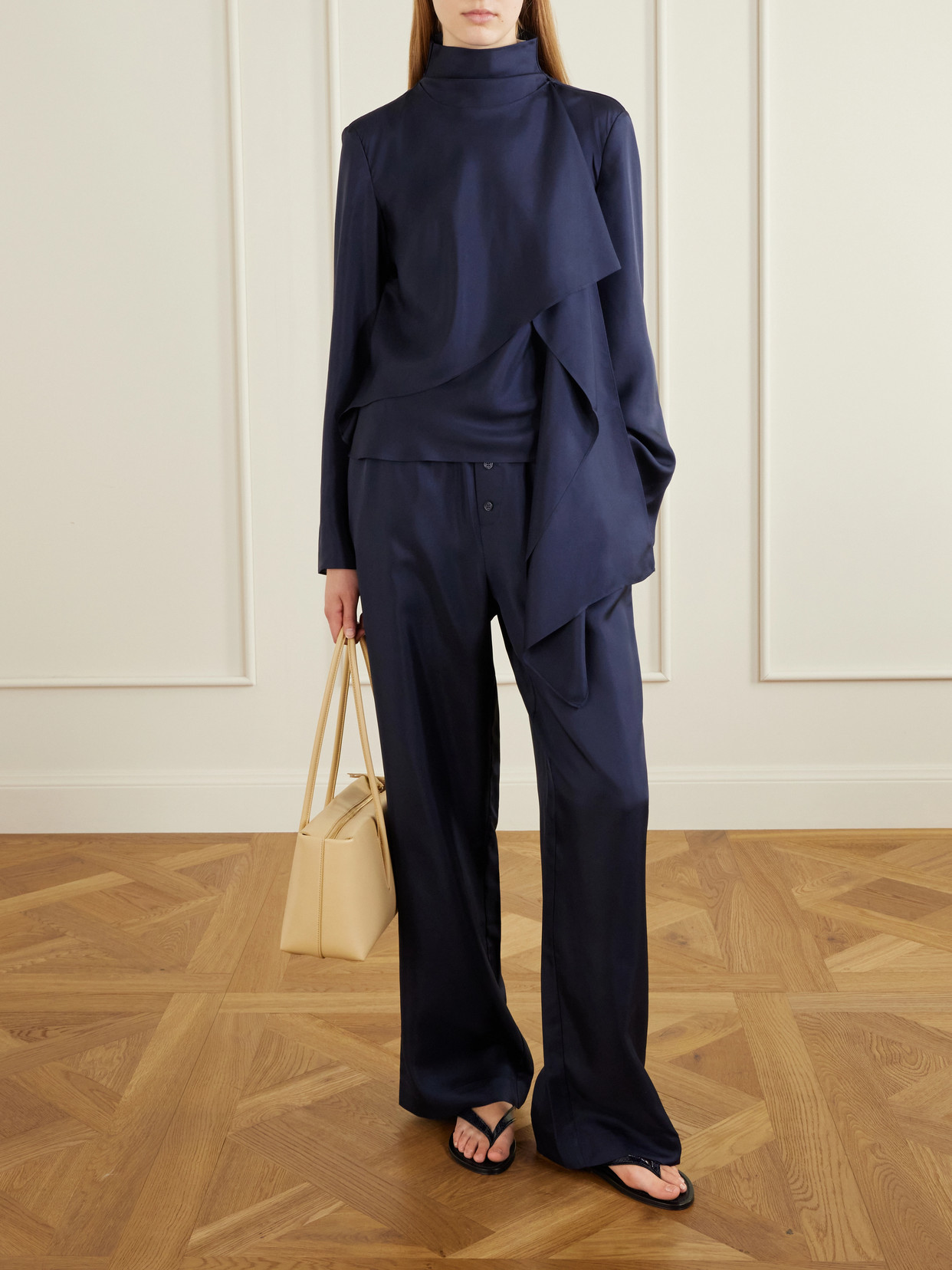 RÓHE RÓHE Silk-Satin Blouse with Draped Foulard Detail