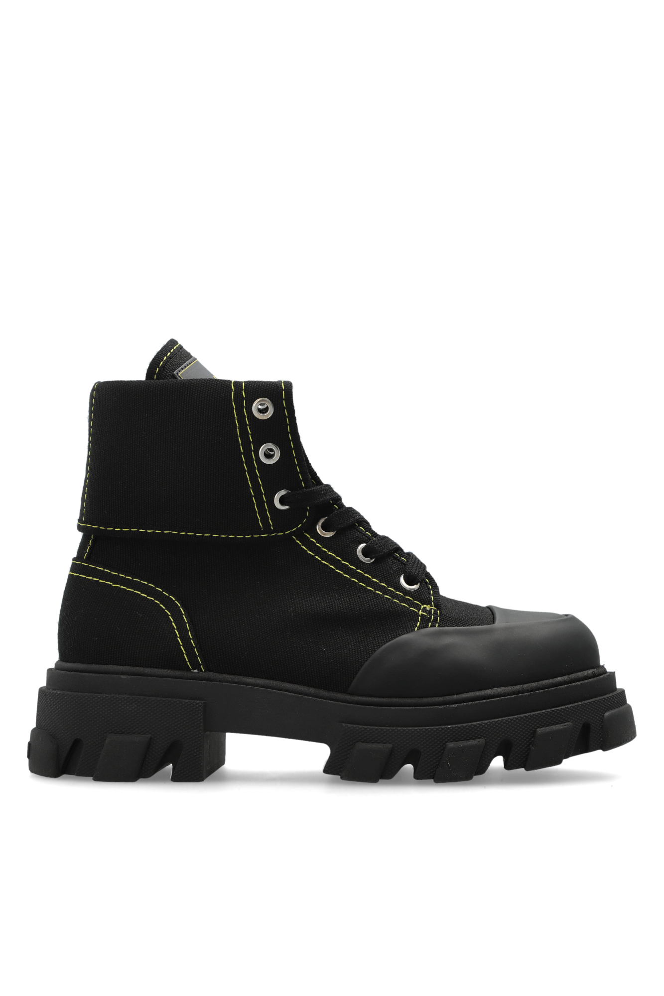 GANNI Ganni Black Canvas Ankle Boots with Contrast Stitching