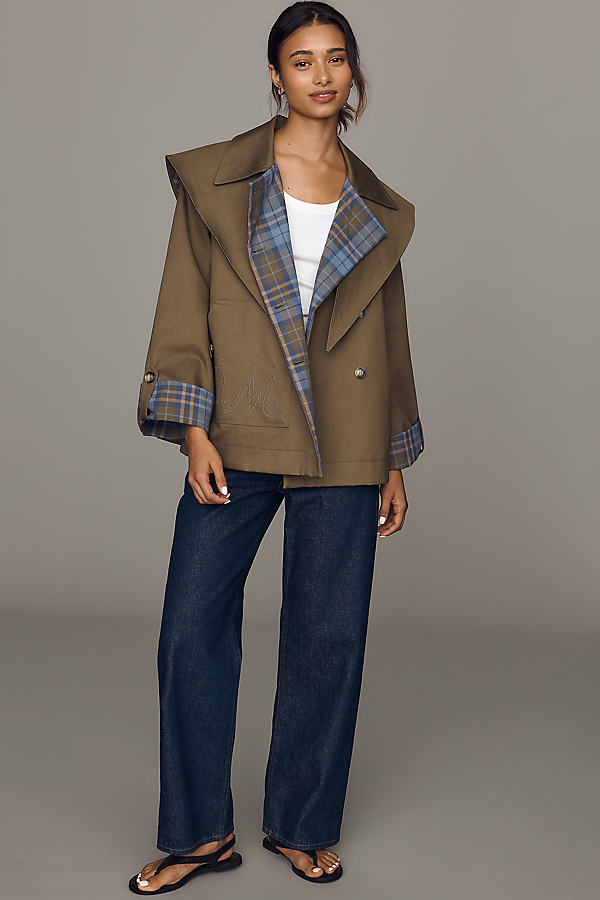 DAMSON MADDER Damson Madder Jerry Cotton Cropped Trench Coat Jacket