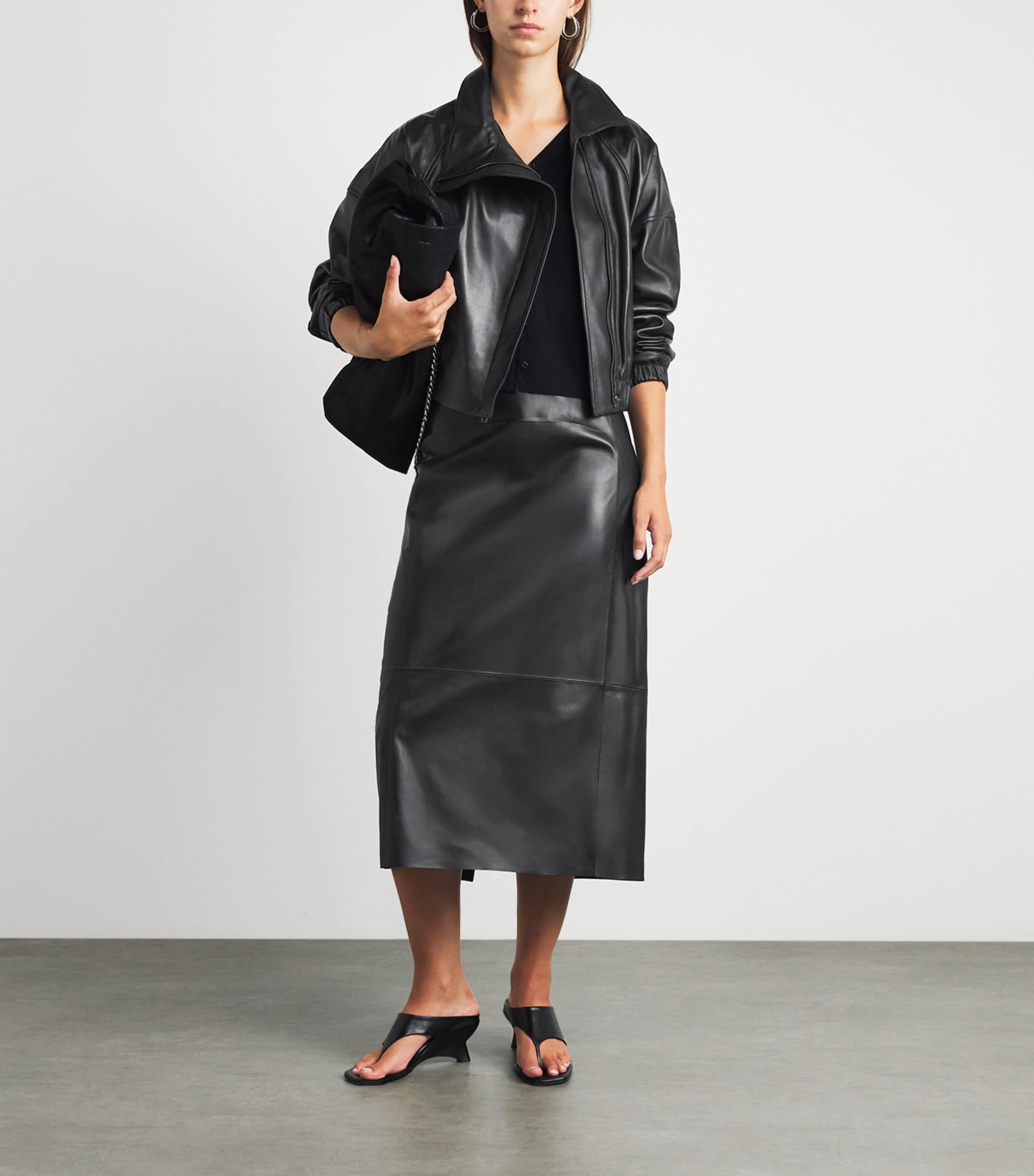 VINCE Vince Lambskin Leather Midi Skirt