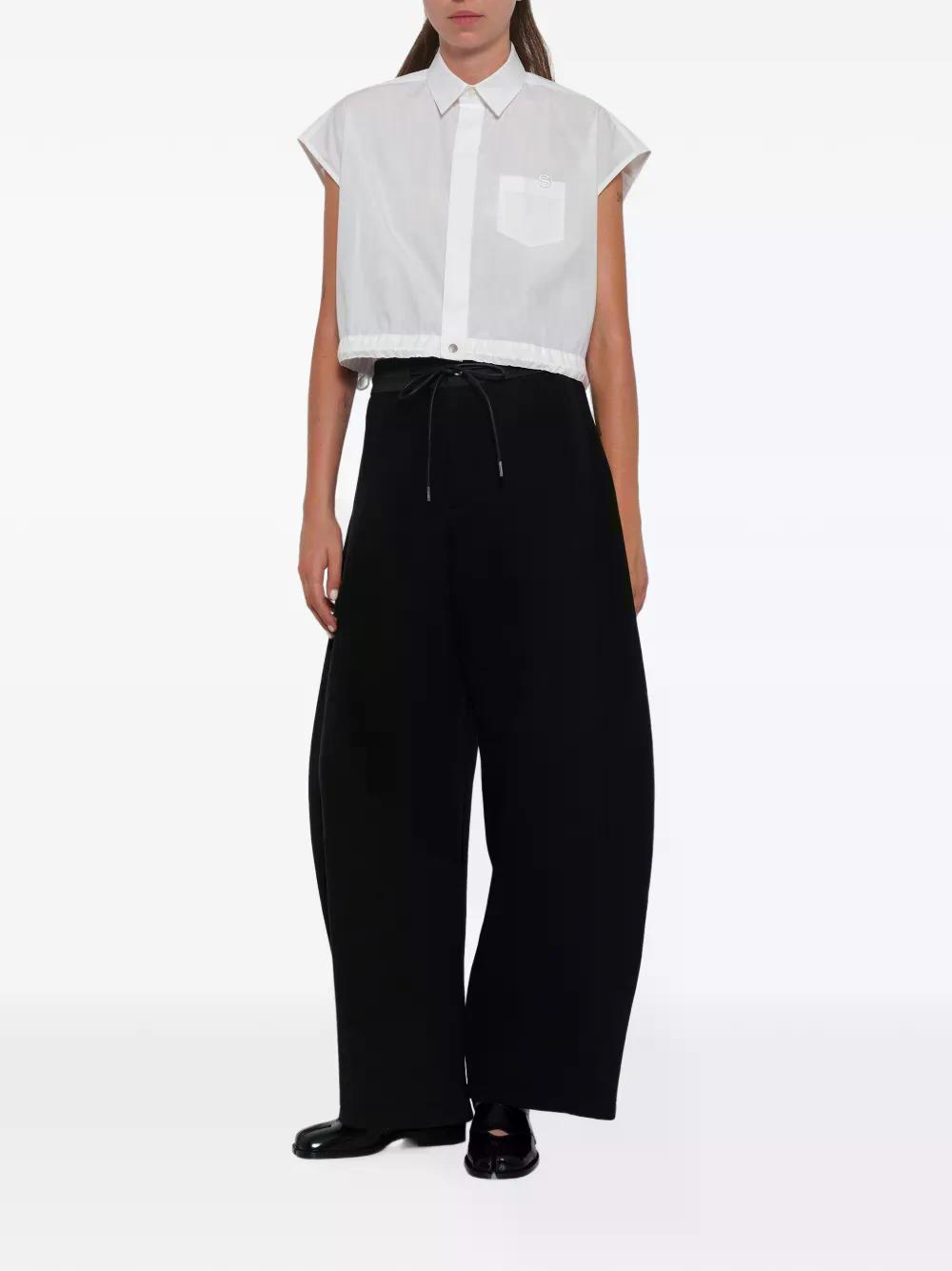 SACAI Sacai Sleeveless Poplin Cropped Shirt with Drawstring Hem