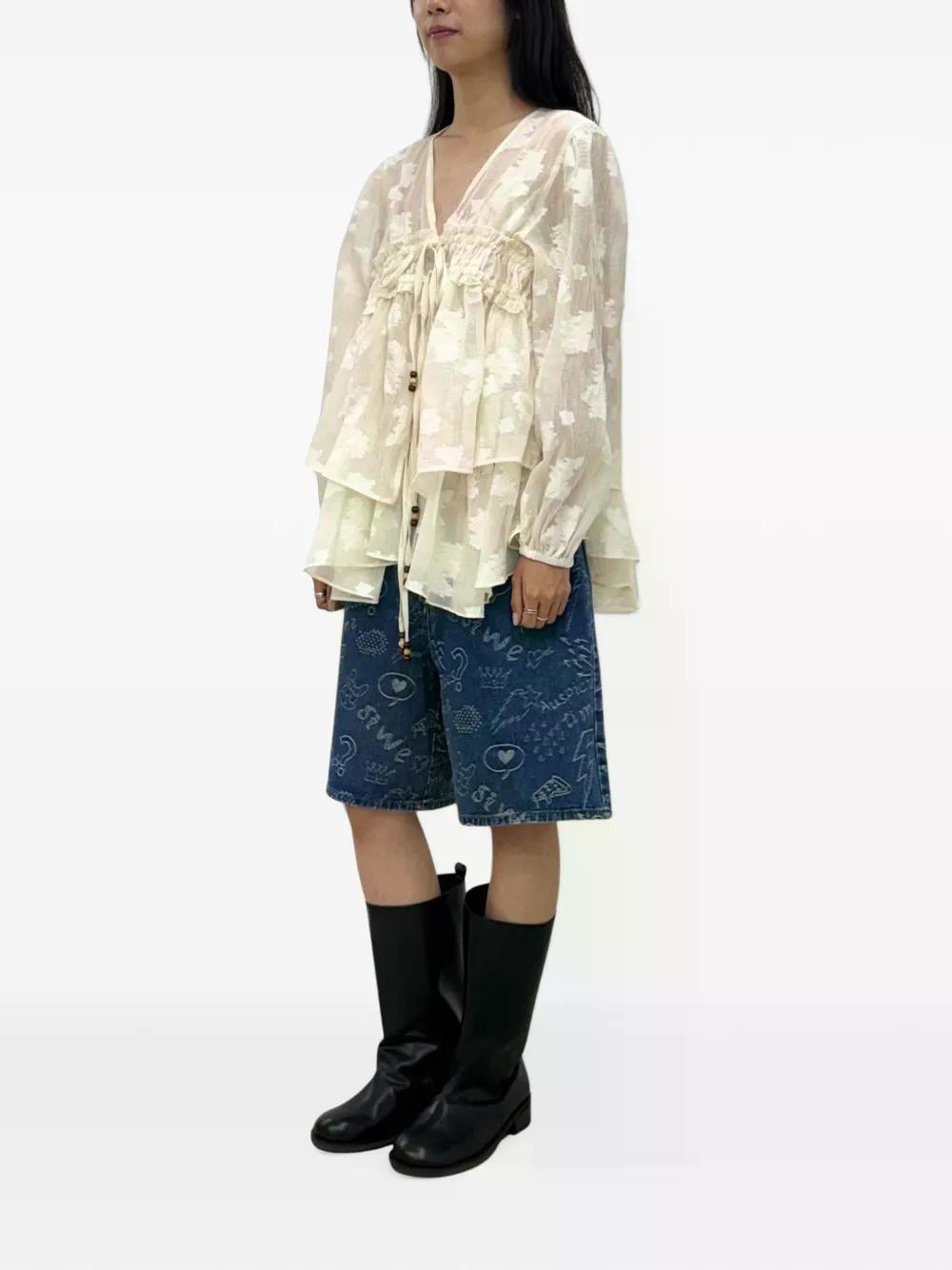 ÉPINGLER Floral Motif Ruffled Cardigan