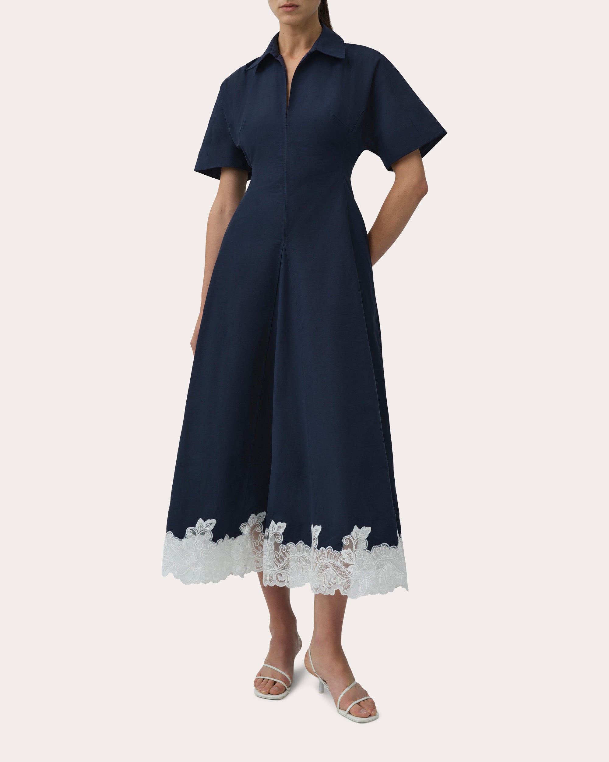 SIMKHAI SIMKHAI Faille Lace Fit & Flare Dress