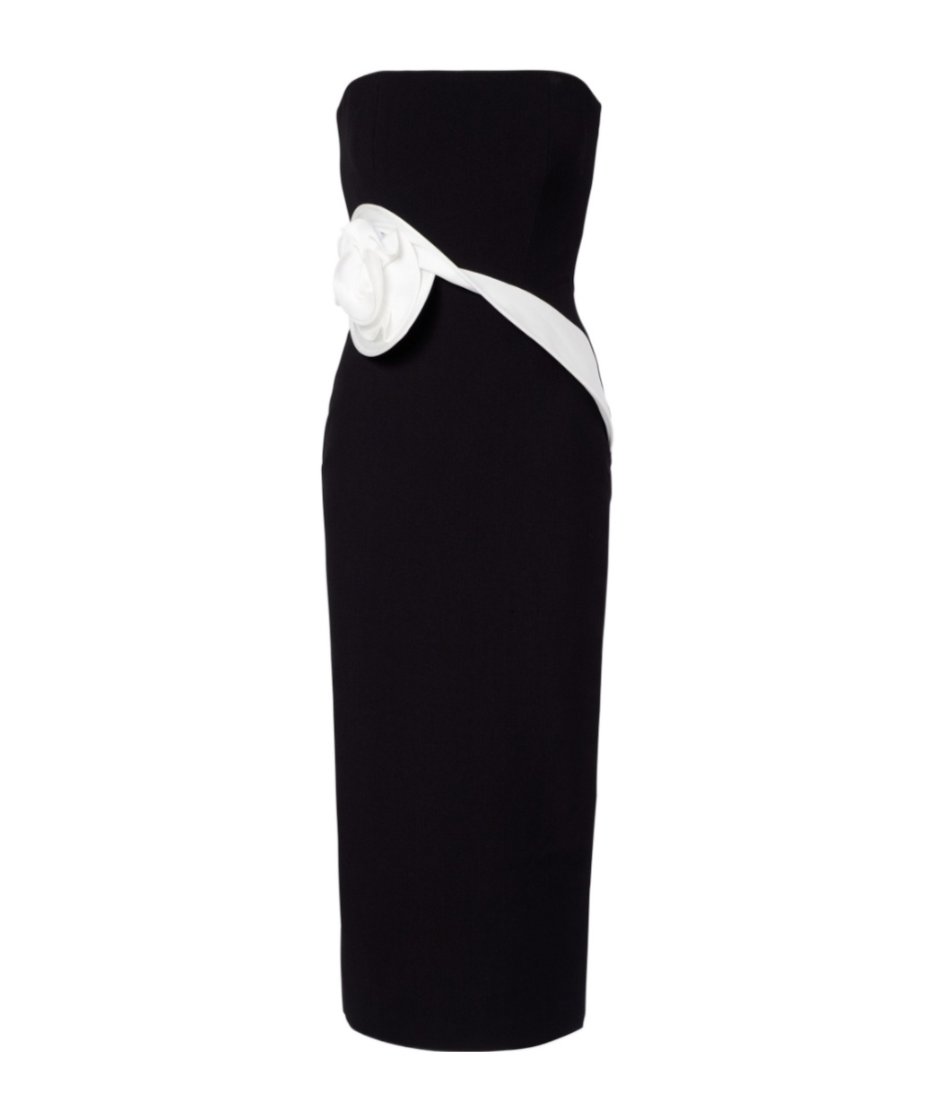 ROLAND MOURET Roland Mouret Strapless Crepe Midi Dress with Floral Applique