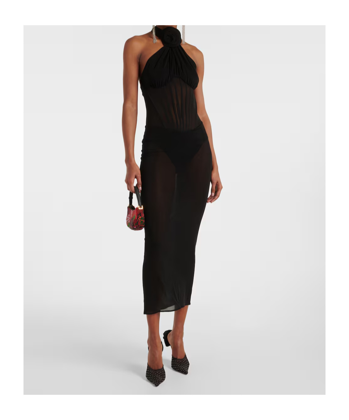 MAGDA BUTRYM Magda Butrym Black Sheer Halterneck Corset Dress