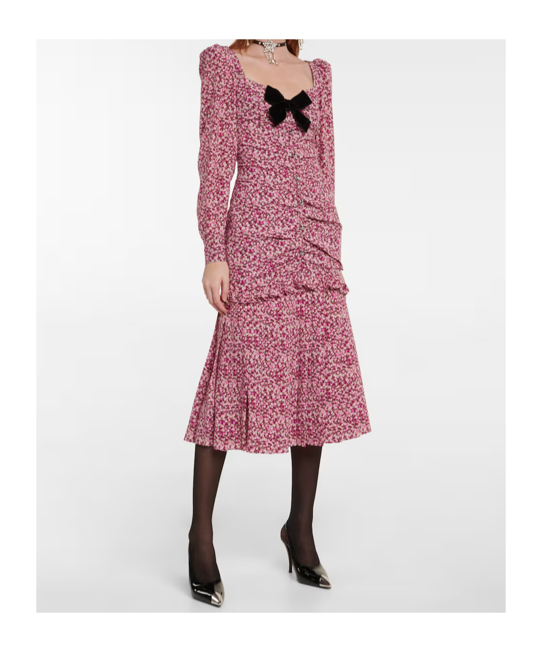 ALESSANDRA RICH Alessandra Rich Floral Silk Midi Dress