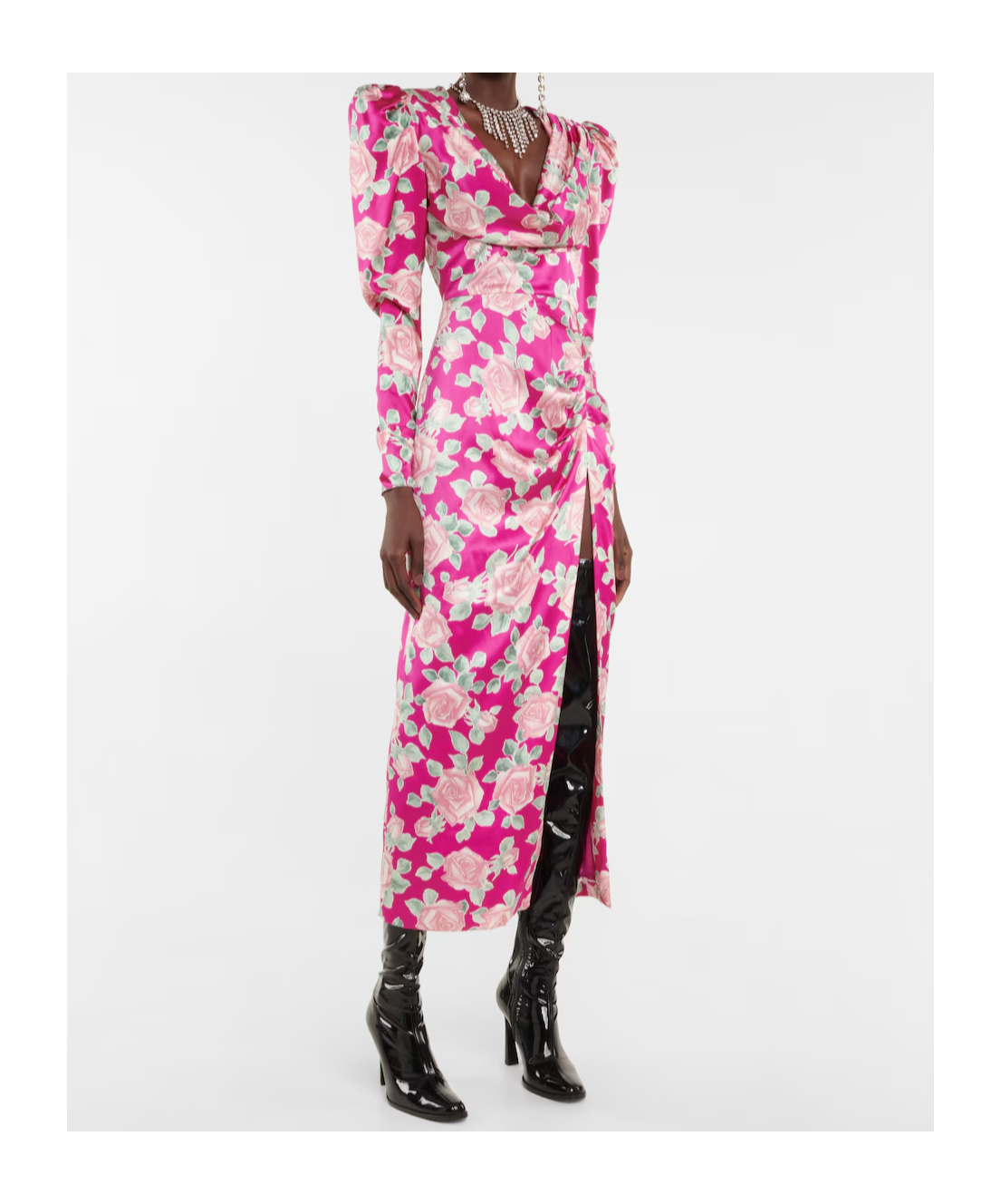 ALESSANDRA RICH Alessandra Rich Floral Draped Silk Satin Maxi Dress