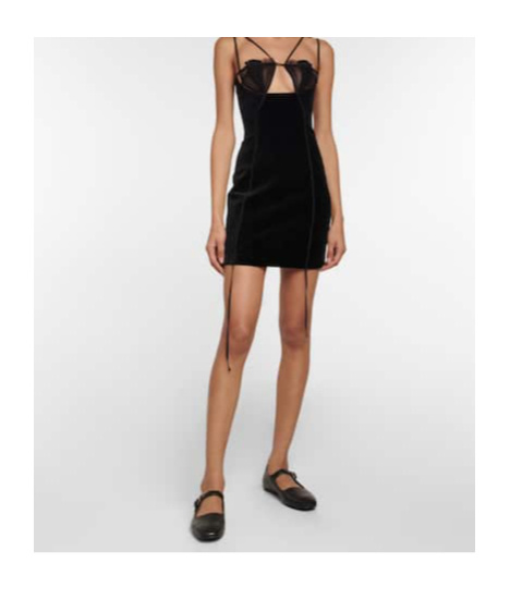 NENSI DOJAKA Nensi Dojaka Black Velvet and Mesh Cutout Mini Dress