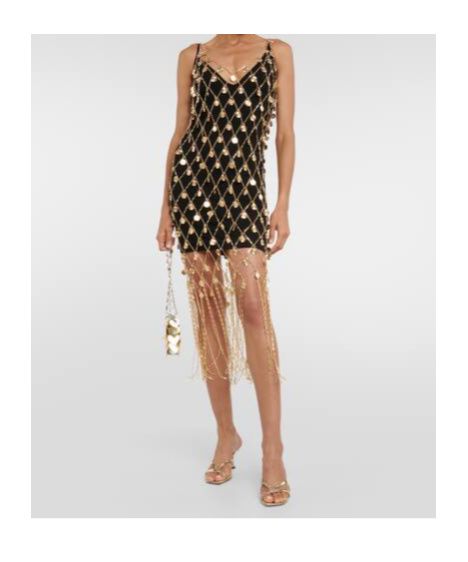 PACO RABANNE Paco Rabanne Embellished Brass Chain Midi Dress
