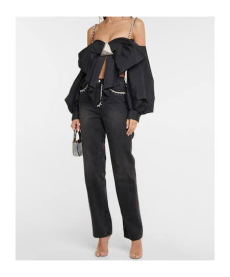 AREA AREA Embellished Off-Shoulder Taffeta Top