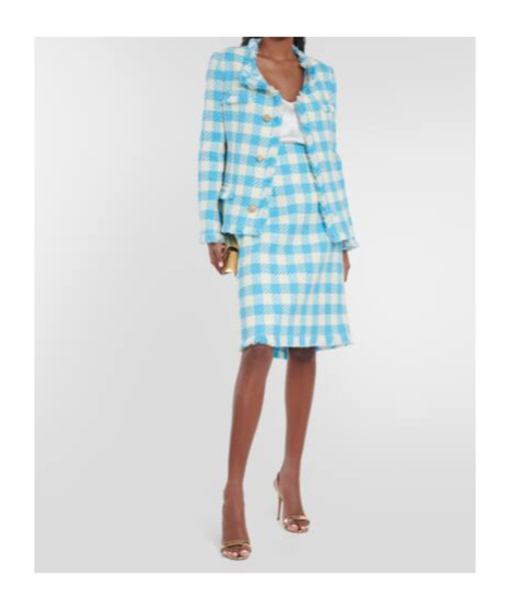 OSCAR DE LA RENTA Oscar de la Renta Checked Wool Midi Skirt