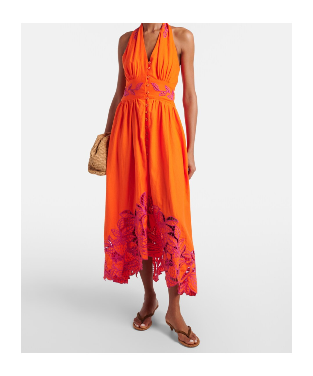 FARM RIO Farm Rio Hollowed-Out Lace Trim Midi Dress