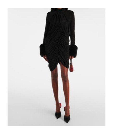 MAGDA BUTRYM Magda Butrym Gathered Faux Fur-Trimmed Mesh Minidress