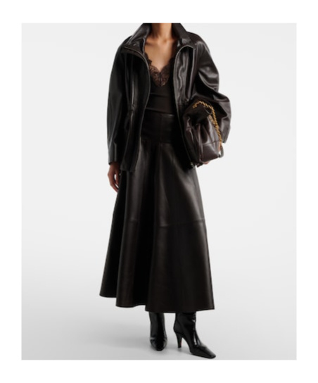 NOUR HAMMOUR Nour Hammour Daria Paneled Leather Midi Skirt