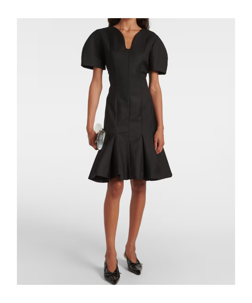 NINA RICCI Nina Ricci Wool Gabardine Midi Dress with Short Sleeves and Fishtail Hem